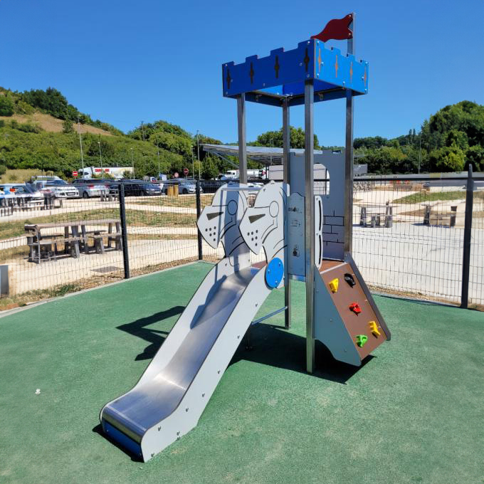 Single Tower with Slide & Climb Wall | Castles Themed Play | Caloo UK Ltd