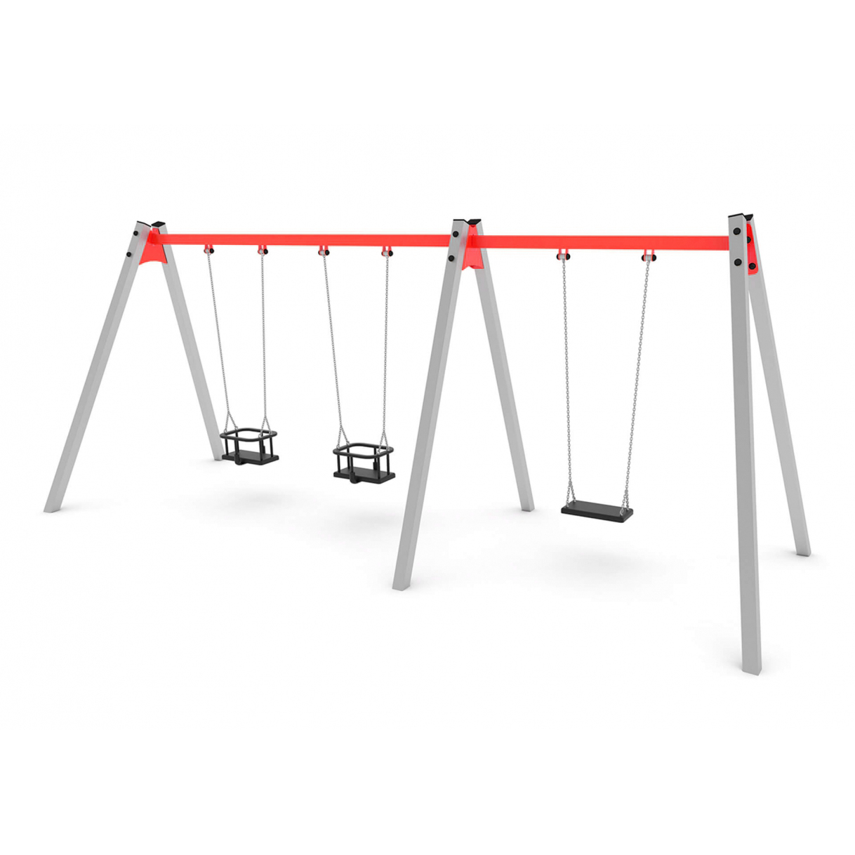 Two Cradle One Flat Seat Steel Swings | Steel Frame Swings | Caloo UK Ltd